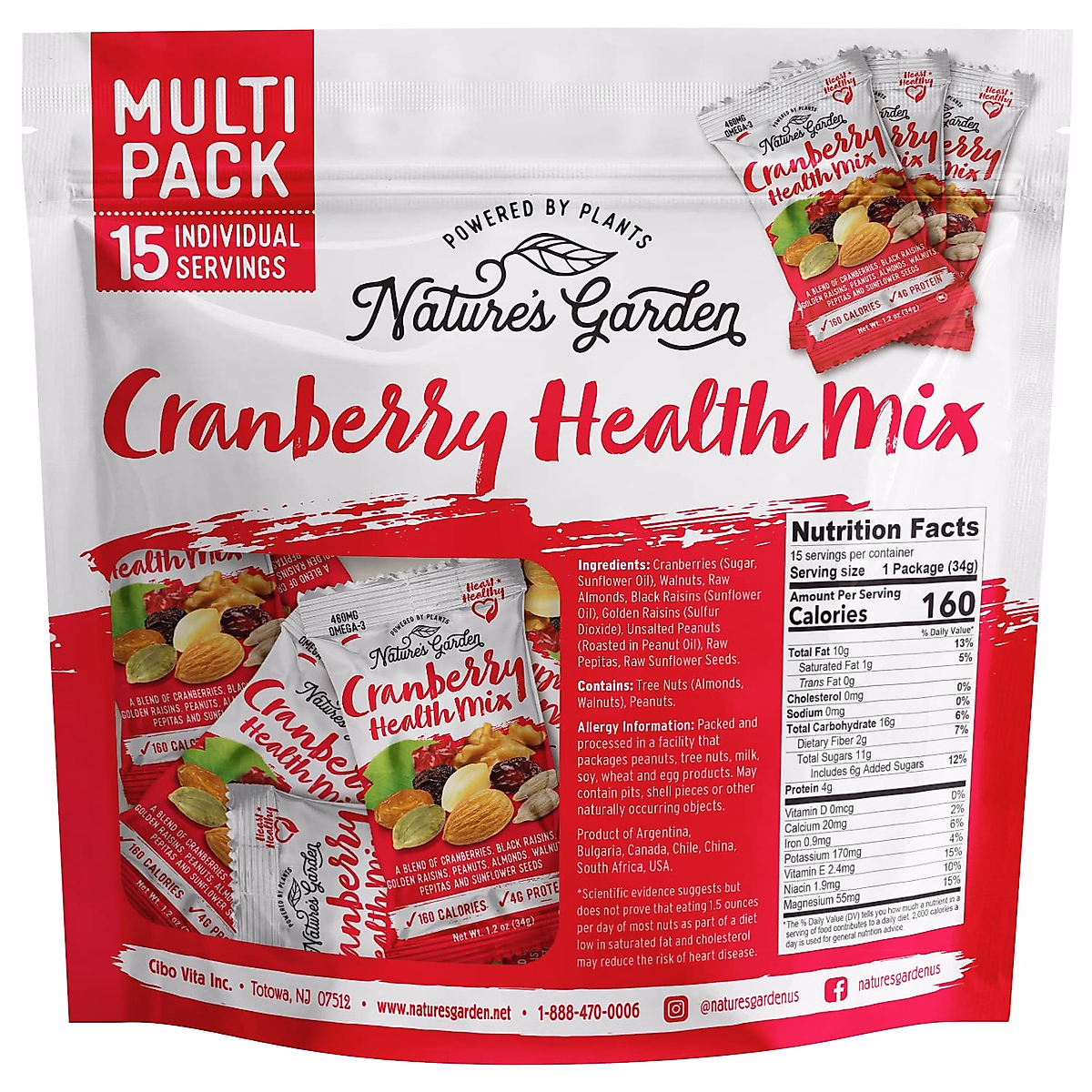 Natures Garden Cranberry Health Mix, Single Serve Bags - 18 Ounce (1.2 Ounce x 15 count)