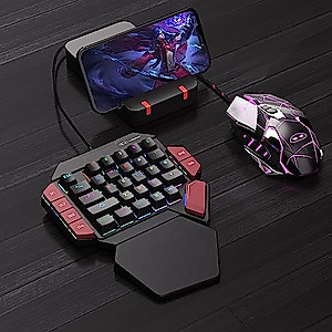 MageGee One Handed Professional Gaming Keyboard, RGB Backlit 35 Keys Mini Wired Mechanical Keyboard with Red Switch for PC Gamer, Support 6 Macro Keys - Black/Red