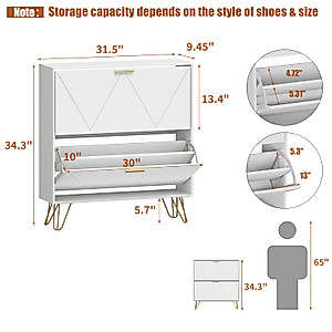 CARPETNAL Shoe Cabinet for Entryway Slim, White Shoe Storage Cabinet with 2 Flip Drawers, Narrow Shoe Rack Cabinet, Freestanding Shoe Cabinet Organizer with Metal Handle and Legs for Entryway, Hallway