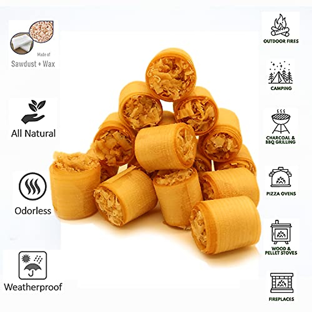 Evaty Camping Fire Starters 40 Pcs All Natural Firestarters Charcoal Starters for Campfires,Outdoor Firepit,Fire Fit,Grills,BBQ,Smokers (40)