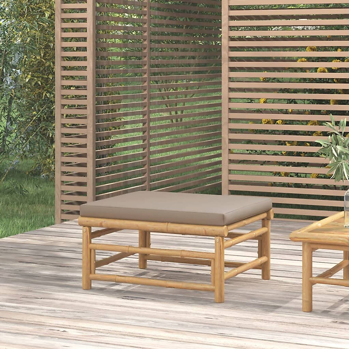 YAFF Patio Footstool with Taupe Cushion Bamboo
