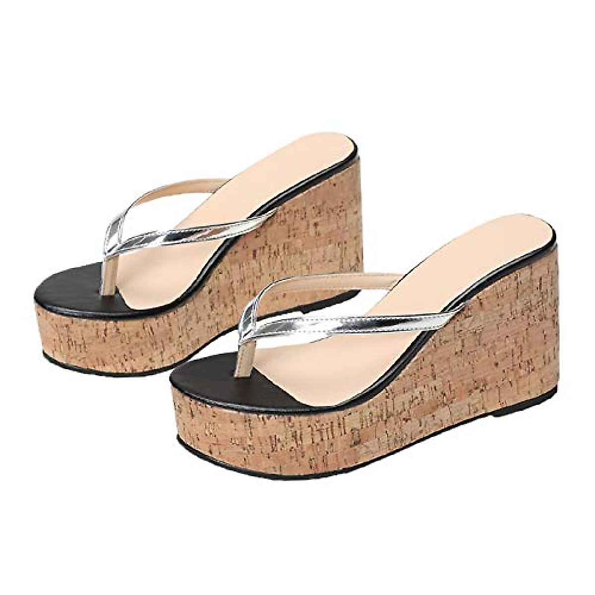 justHIGH Flip Flops for Women Black Platform Wedge Bling Sandals Casual Platforms Wedges Sandals