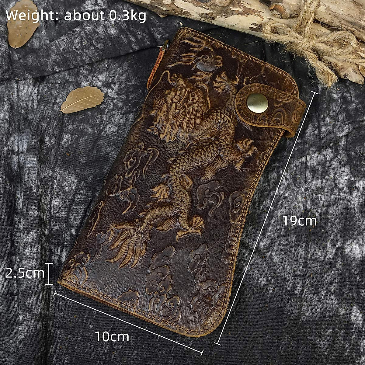 LUUFAN Men's Genuine Leather Long Wallet Chain Wallet Card holder Wallet with Coin Pocket (Dragon)