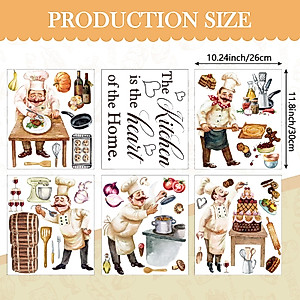 Chefs Peel and Stick Wall Decals Italian Fat Chefs Wall Stickers Cooking Wall Sticker Wine Cake for Kitchen Restaurant Dining Room Home Wall Decoration, 6 Sheets