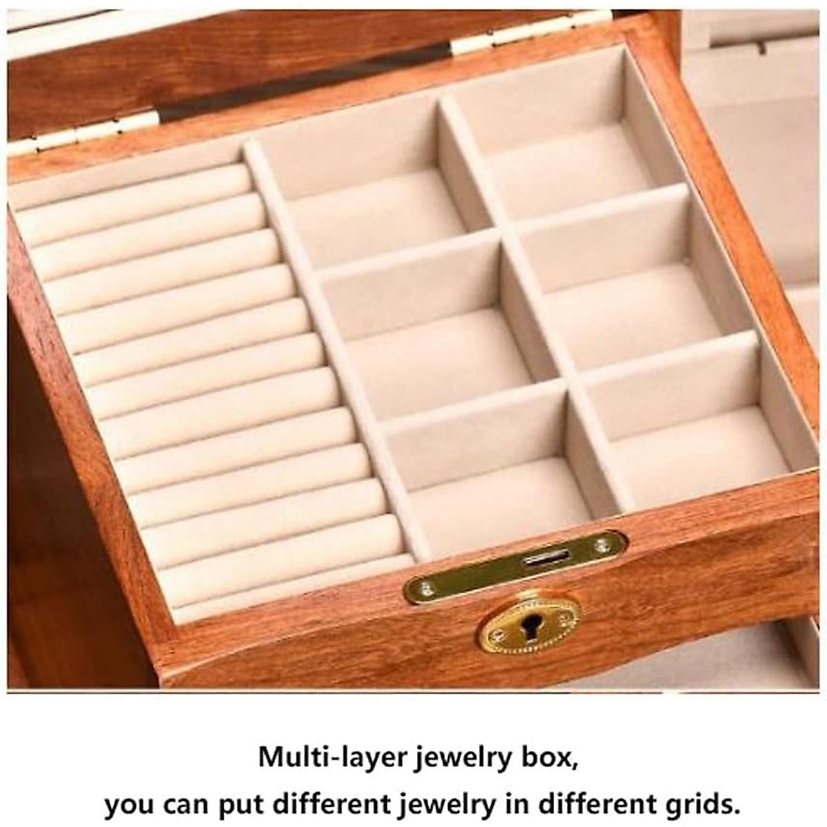 Watch Holder Watch Box Drawer Jewellery Storage Case Watches Display Boxes with Drawer & Glass Top Four Layer Wooden Jewelry Watch Organizer (Color : Brown) (Brown)