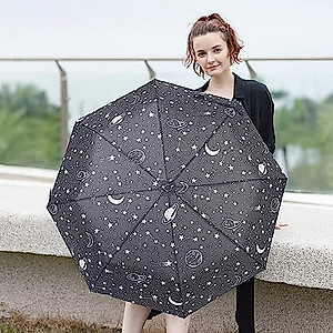 LFLFWY Compact Windproof Travel Umbrella- Large Light Automatic Open&Close Umbrellas for Rain,Triple Canopy Vented Portable Umbrellas for Men Women ,Strong Wind Resistant Folding Umbrella 10 Ribs (Starry Sky)