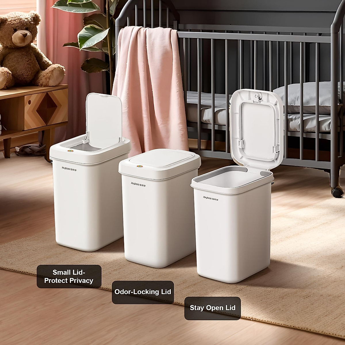 JOYBOS Small Trash Can with Lid for Bathroom, 3 Gallon Little Garbage Can, Slim Bedroom Trash Bin Waste Basket, Plastic Narrow Garbage Bin W/Press-top Lid for Toilet, Office, RV, Living Room