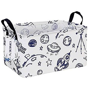 ONOEV Rectangular Folding Laundry Basket, waterproof Canvas Basket,gift basket,Suitable for children's room,Office,Clothes,Toys Storage (Blue Planet)