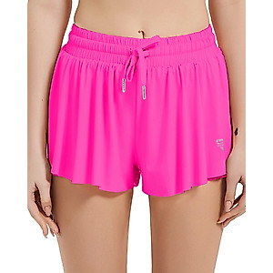 Memorose Flowy Running Shorts for Women Summer Causal Spandex Athletic Workout Shorts with Pockets Bright Pink