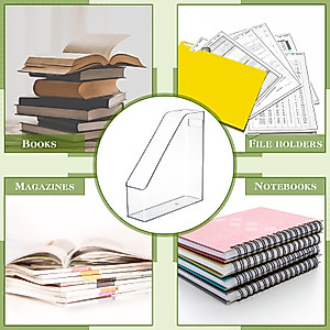 12 Pcs Clear Acrylic Magazine File Holder Plastic Desk Organizer with Handle Basics Vertical Magazine Rack Desk Folder Document Storage Organizer for Home Office School Work Study Desktop Supplies
