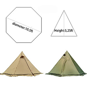 Vilemoon Tipi Hot Tent with Fire Retardant Stove Jack for Flue Pipes, 2~3 Person, Lightweight, Teepee Tents for Family Team Outdoor Backpacking Camping Hiking (Brown)