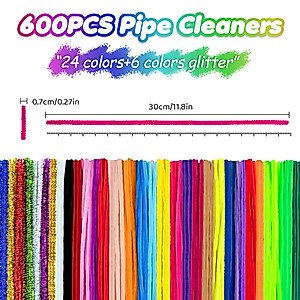 Acerich 600 Pcs Pipe Cleaners 30 Colors Chenille Stems DIY Art Craft Decorations (7 mm x 12 Inch)