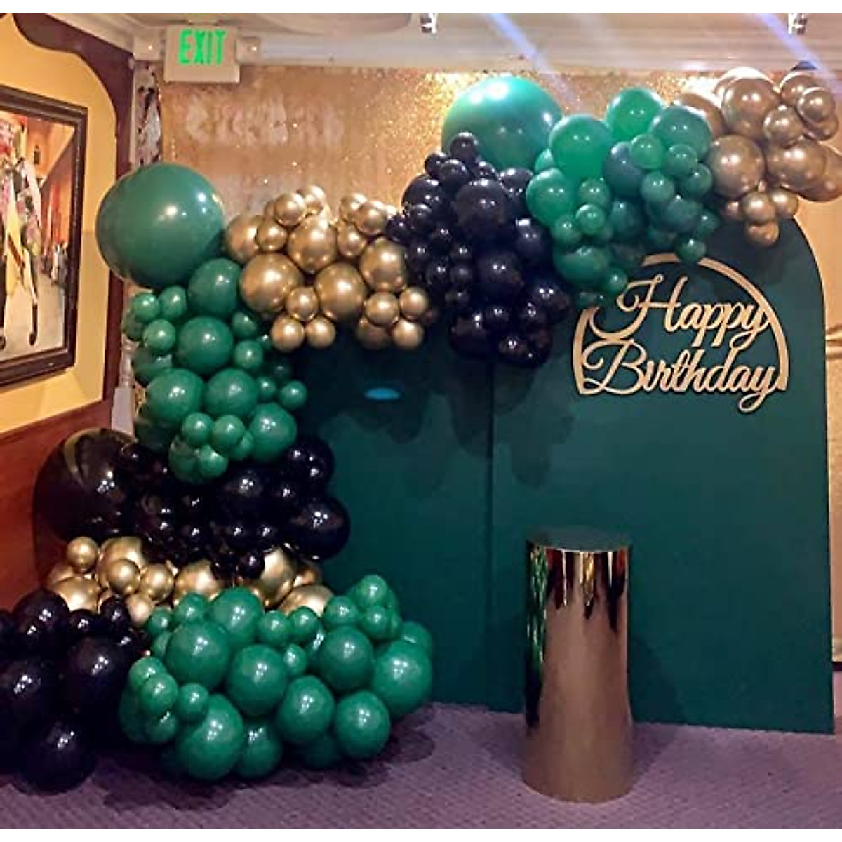 Enanal 147pcs Green Gold Balloon Garland Arch Kit, Dark Green Black and Chrome Gold Latex Balloons with BoBo Balloons for Birthday Wedding Anniversary Graduation Party Decorations (Green)