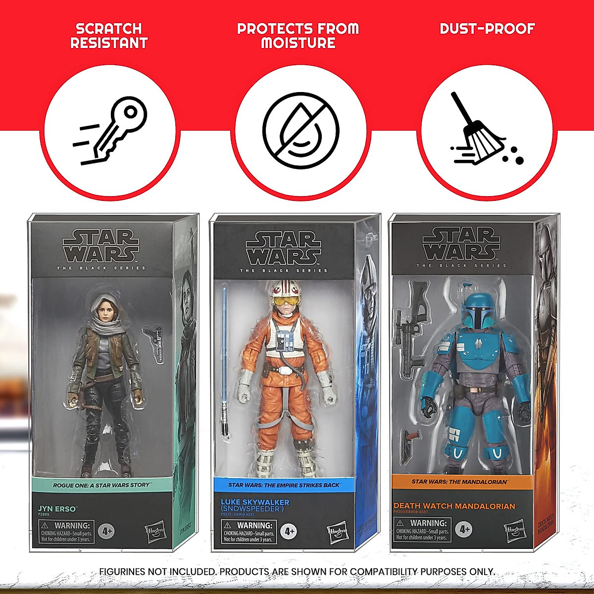 EVORETRO Action Figure Display Protective Case for Star Wars Black Series with Angled Corners Regular, 6 inches Boxed Carded Action Figures - 10 Pack - Ultra Clear PET Plastic Box Protector