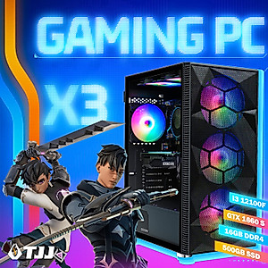 TJJ X3 Gaming Computer PC Desktop - Intel Core i3-12100F (Beat i7-8700), NVIDIA GTX 1660 Super 6GB, 16GB DDR4 3200, 500GB SSD, VR Ready, WiFi 6E, RGB Keyboard & Mouse & Speakers, Win 11 Pro