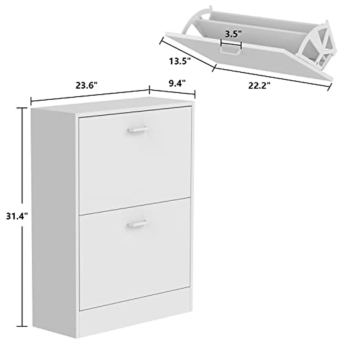 AIEGLE Shoe Cabinet with 2 Flip Drawers for Entryway, Modern Shoe Rack Shoe Organiazer with Adjustable Shelf, Shoe Storage Cabinet, White (23.6" W x 9.4" D x 31.4" H)