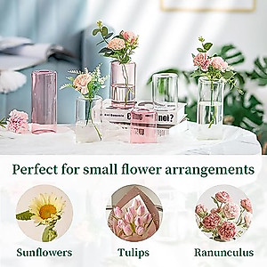 Small Glass Bud Vases for Centerpieces – Hewory 12pcs Pink Blown Single Flower Vases Bulk, Modern Mini Cylinder Vase Set for Wedding Anniversary Birthday Party Events Home Living Room Table Decor