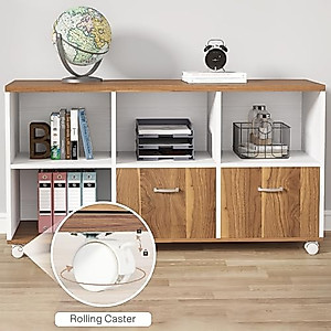 LITTLE TREE 63-Inch Office Desk, Large Computer Desk with Wheeled File Drawer Cabinet, Wood L-Shaped Executive Desk, Study Writing Desk Workstation for Home Office