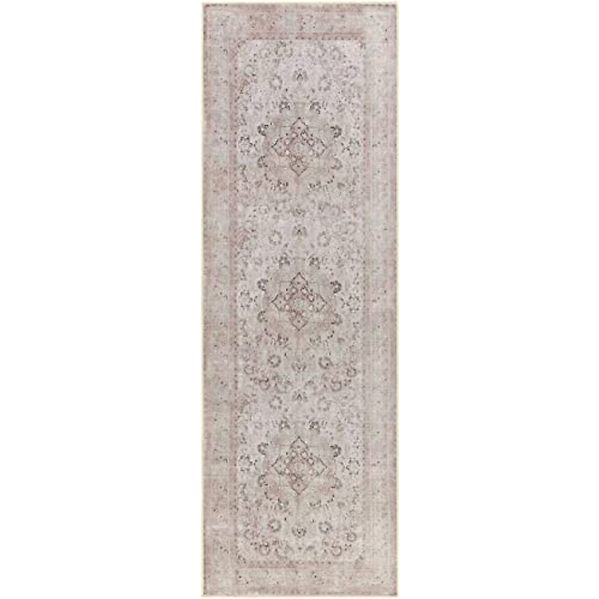 Hauteloom Bethany Traditional Medallion Living Room Bedroom Neutral Area Rug - Machine Washable - Vintage Distressed Faded - Boho Bohemian - Beige, Cream, Cream, Blush - 7'10" x 10'2"