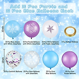 Gejoy 100 Pieces Snowflake Balloons 12 Inch Purple Blue Balloons White Balloons for Winter Birthday Party Girls Winter Theme Party Supplies Ice Snow Theme Baby Shower Winter Party Decoration