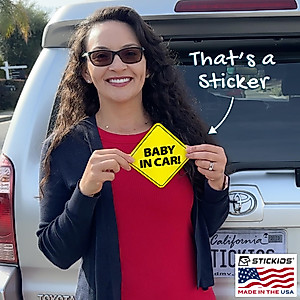 Stickios Baby in Car Stickers for Boys & Girls (2-Pack) - Paint-Safe, Removable, Non-Magnetic Baby Safety Stickers for Cars & Windows - Baby Yellow (2 Vinyl Decals)
