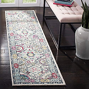 SAFAVIEH Madison Collection 4' x 6' Light Grey/Fuchsia MAD925R Oriental Boho Chic Distressed Non-Shedding Living Room Bedroom Accent Rug