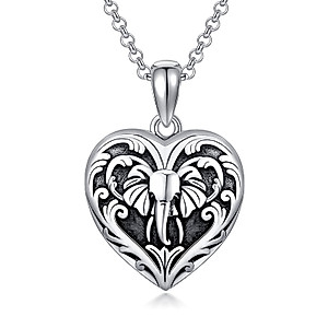 SOULMEET Heart Shaped Lucky Elephant Locket Necklace That Holds Pictures Photo Keep Someone Near to You Sterling Silver Custom Jewelry Personalized Locket Necklace (Locket only)