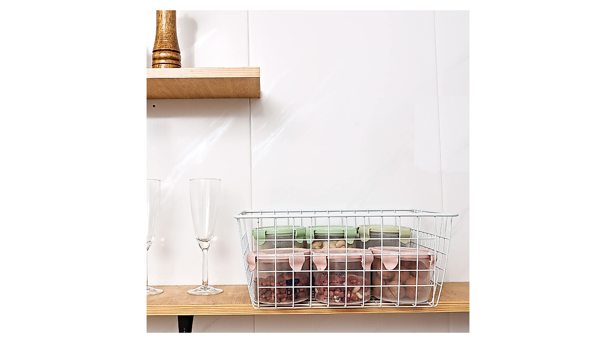 14" White Wire Storage Baskets for Freezer & Pantry Organization
