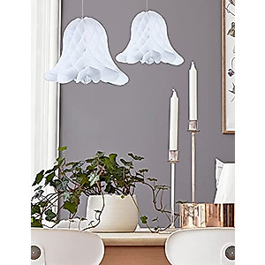 Hanging Paper Bells Honeycomb 5 Pieces and Glittery Silver Tassels,White Bridal Honeycomb Bells Decorating Supplies Suitable for Wedding Decoration, P… (10)