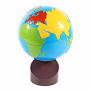 Gudong Montessori Geography Materials Globe of World Parts/ Continents Preschool Early Educational Equipment Kids Culture Learning Toys Know World Globe (Yellow)