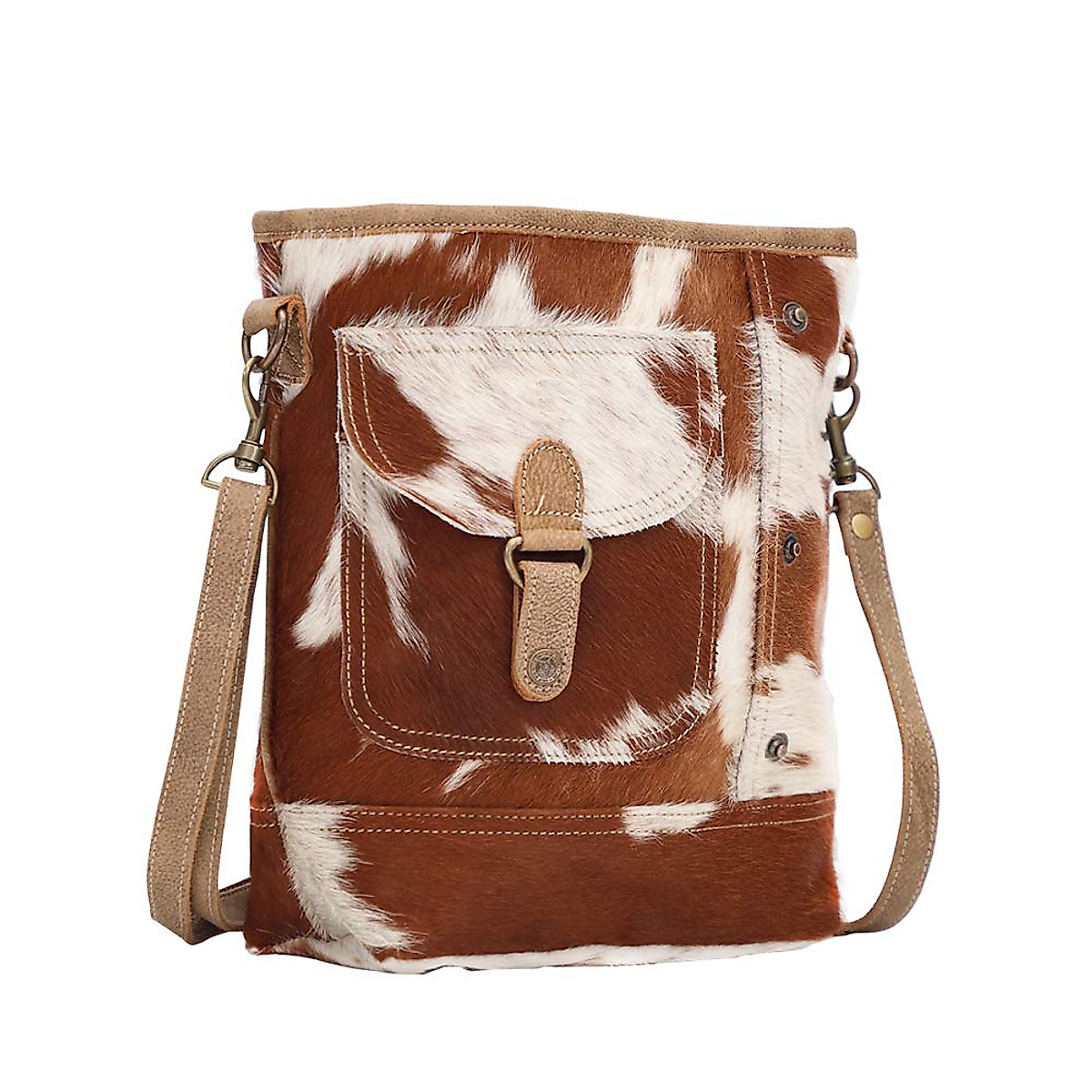 Myra Bag Nut Brown Upcycled Canvas & Cowhide Shoulder Bag S-1463