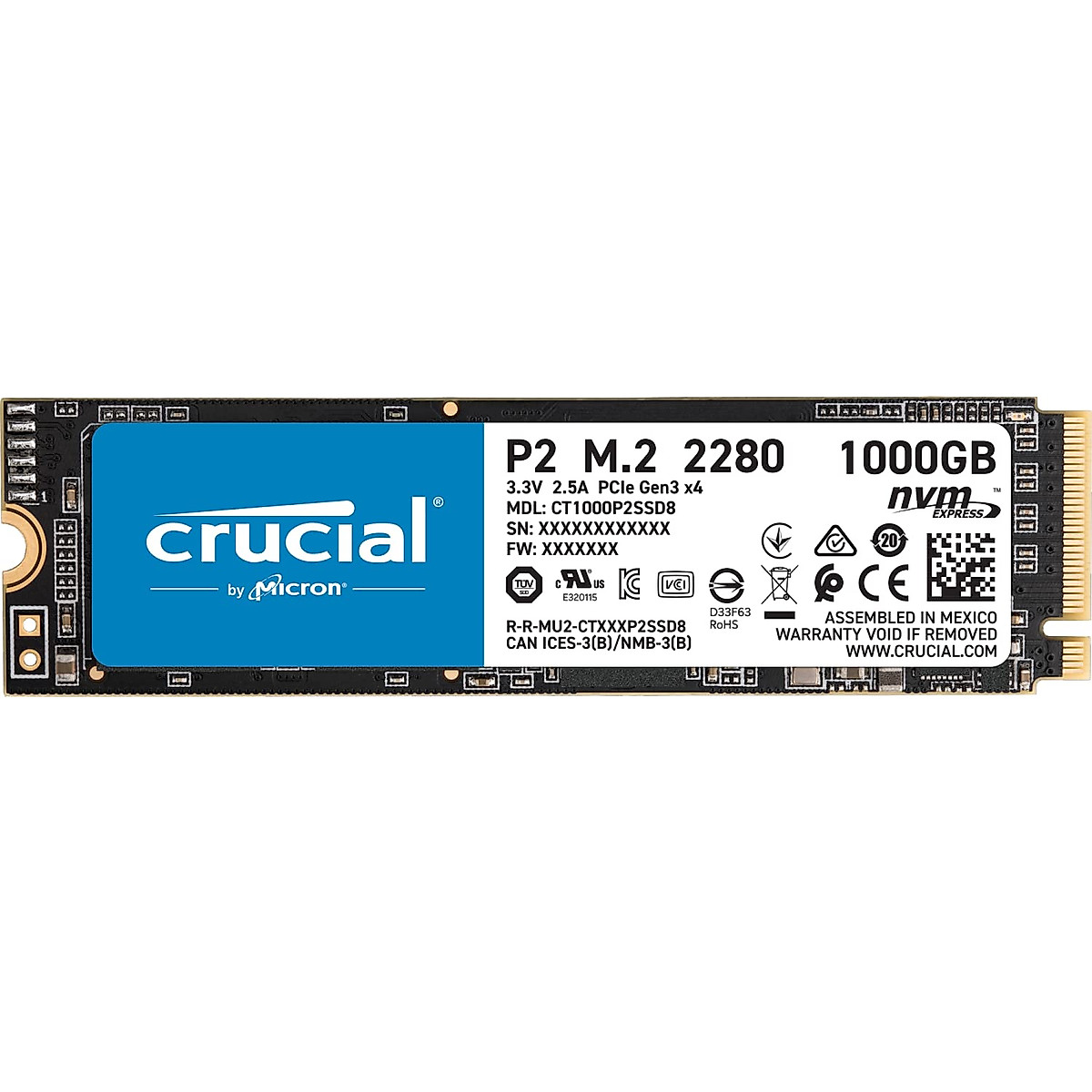 VAKAR P2 1TB 3D NAND NVMe PCIe M.2 SSD Up to 2400MB/s - CT1000P2SSD8