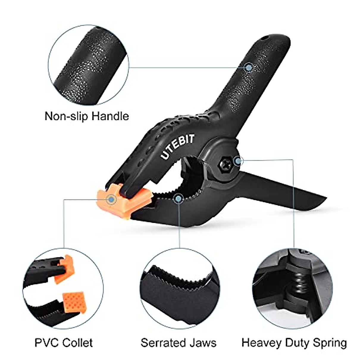 UTEBIT 8/12 Muslin Clamps 4'' Portable Black Backdrop Background Clamps Heavy Duty Paper Clips for Photo Studio, Woodwork, Artwork (12Packs)