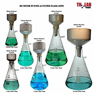 Buchner Funnel Kit Filter Flask Set 80mm Funnel and a 1000ml 1L Vacuum Flask TN LAB