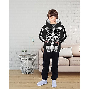 ALUWU Boys Girls Hoodies Kids 3D Print Pullover Sweatshirts With Pocket Cool Funny Long Sleeve Hooded Cute Graphic Comfy Halloween SkeletonHoody for Teens Size 11-12T