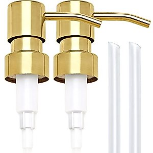 Gold Soap Dispenser Pump Replacement - 304 Stainless Steel Hand Liquid Soap and Lotion Dispenser Pumps Replacement for Regular Mouth Bottles, Standard 28/400 Neck Size,2 Pack