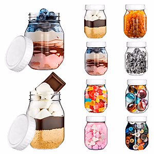 Stock Your Home 4 oz Mason Jars with Lids (10 Pack), Plastic Dessert Cups with Lids, Mini Mason Jars with Lids for Small Desserts, Cheesecake Shooters, and Parfait Cups, Disposable Party Dessert Cups