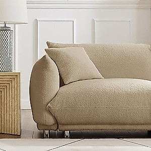 YM sky Modern Boucle Sofa for Living Room: 87 Inch Upholstered Teddy Velvet Couch with 2 Pillow- Comfy Modular Sofa with Metal Legs for Apartment Bedroom Office (Camel)