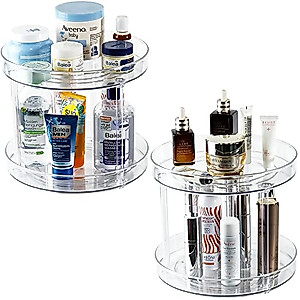 Lazy Susan Turntable 2-Tier Pantry Organization and Storage Spice Rack Spinning Cabinet Organizer Rotating Condiment Tray Spinner for Kitchen Vanity Bathroom Jewelry Makeup Cosmetic 9.2-Inch Clear
