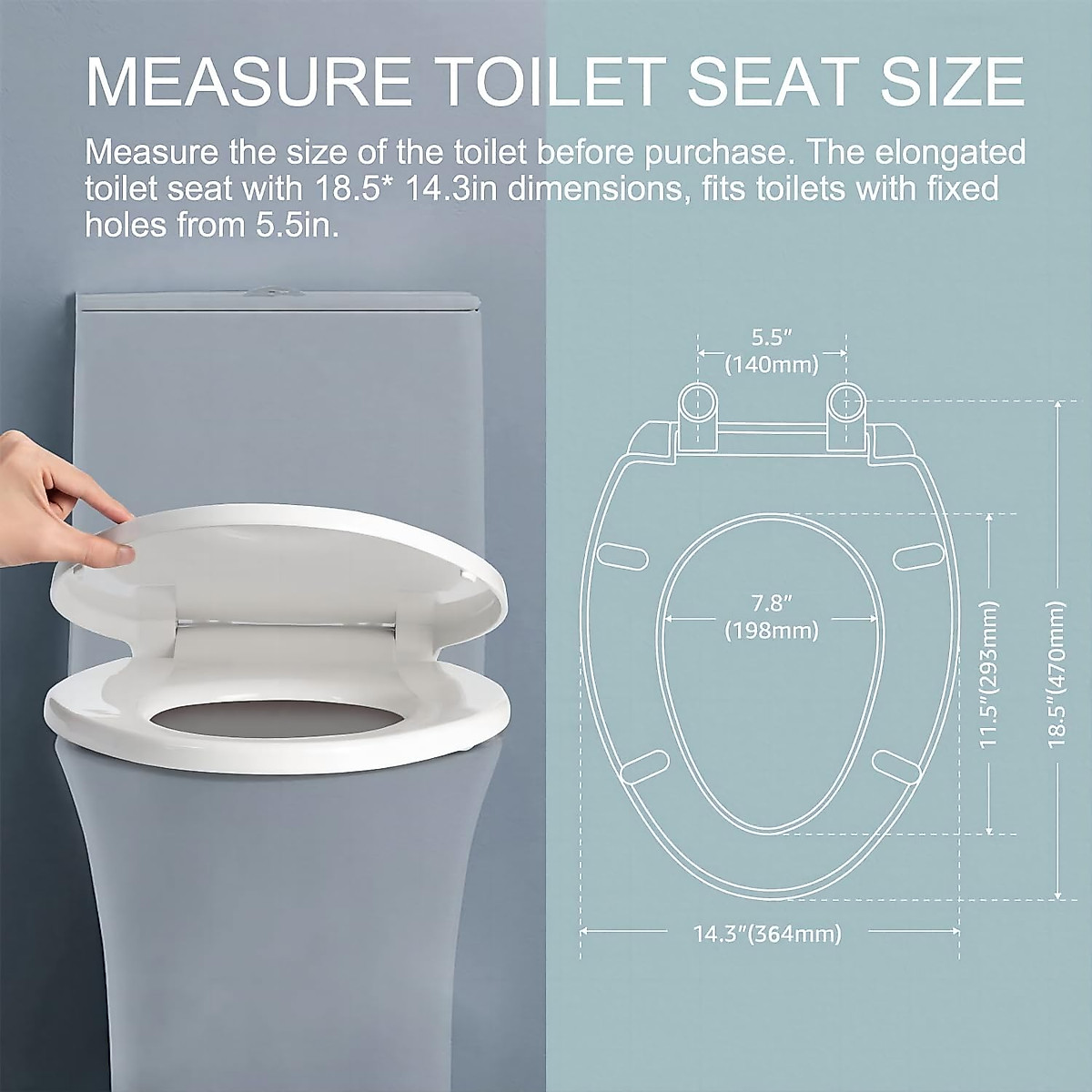 Round Toilet Seat Slow Quiet Close Seat Cover Fit Standard Round Toilet White Toilet Seat with Metal Inserts Easy to Install, Non-slip Seat with Rubber Bumpers Provides Comfort Relieves Pressure Point