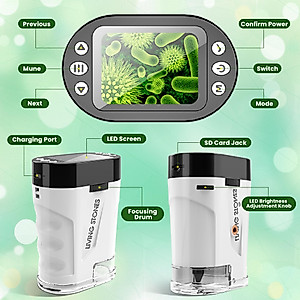 Skirfy Microscope Kids Toys, Science Kit with 1000x HD Video Photo Digital Mini Microscope, Family Day Games STEM Learning Educational Toys for Kids Age 6+, Easter Valentines Day Gifts for Kids