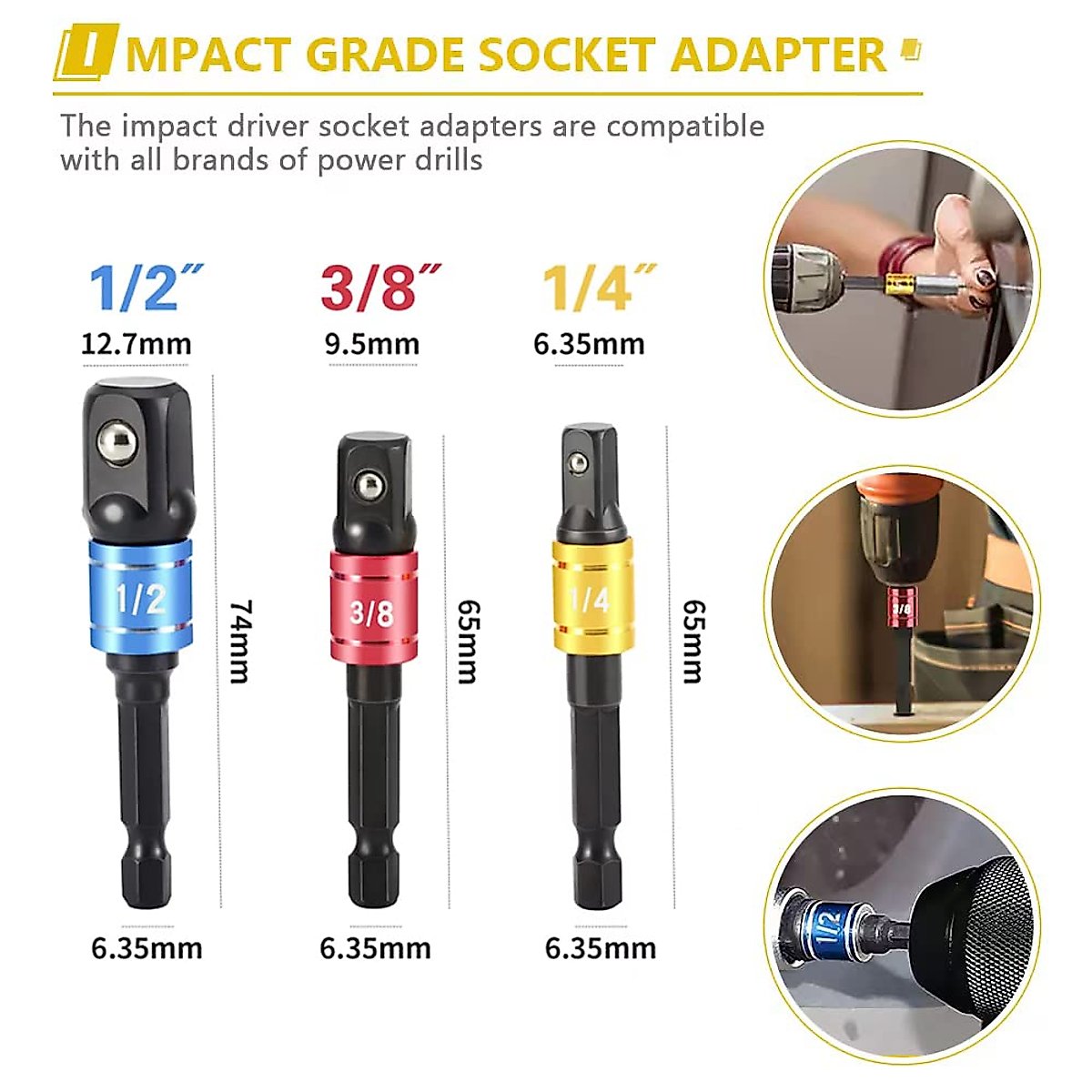 Flexible Drill Bit Extension Set, 105° Right Angle Drill Attachment, 1/4 3/8 1/2" Hex Shank Impact Driver Socket Adapter Rotatable Socket, Bendable Drill Bit Extension and Screwdriver Bit Kit