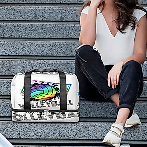 Rainbow Volleyball Sports Gym Bag with Shoes Compartment,Sport Ball Travel Duffel Bag for Men Women Boys Girls Teens Overnight Weekend Yoga Workout Bag Training Handbag