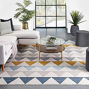 Well Woven Mystic Nova Ivory Modern Geometric 3'11" x 5'3" Distressed Area Rug, 3 ft 11 in x 5 ft 3
