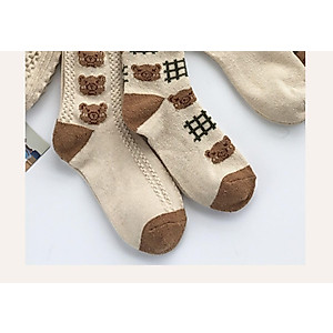 6 Pairs Vintage Socks Y2K Cute Bears Cotton Socks Gyaru Aesthetic Ankle Dress Socks Downtown Girl Preppy Accessories (6 Pairs,One Size)