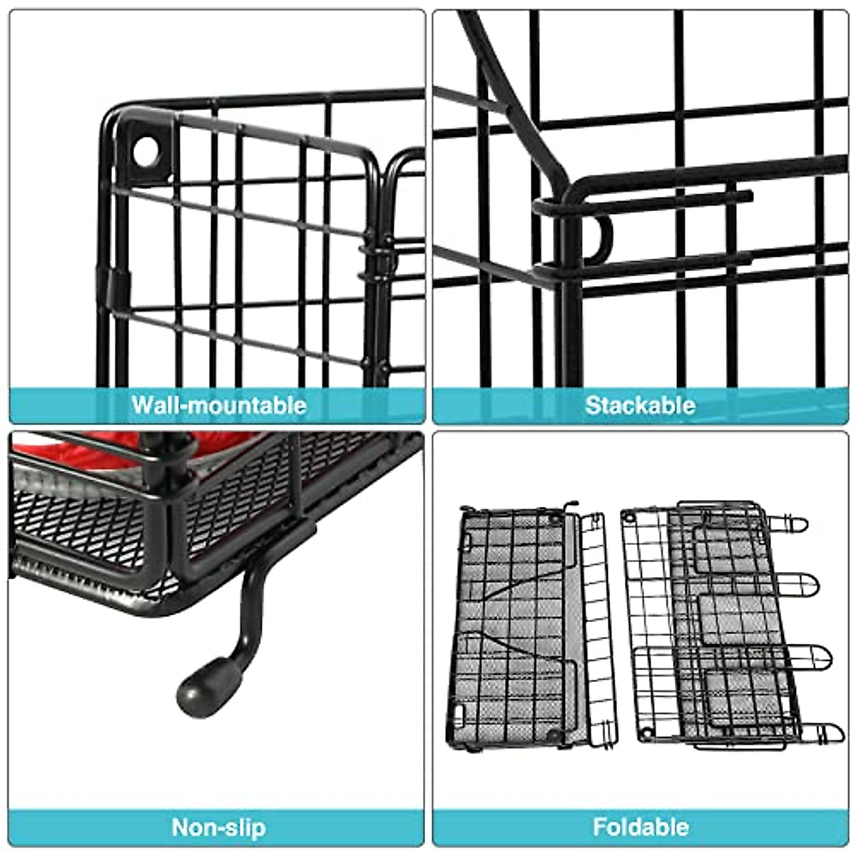 Countertop & Wall Mounted Coffee Condiment Organizer with 2 Removable Dividers, Metal Cup Dispenser Coffee Station Organizer, Stackable Coffee Bar Organizer for Breakroom Office Kitchen