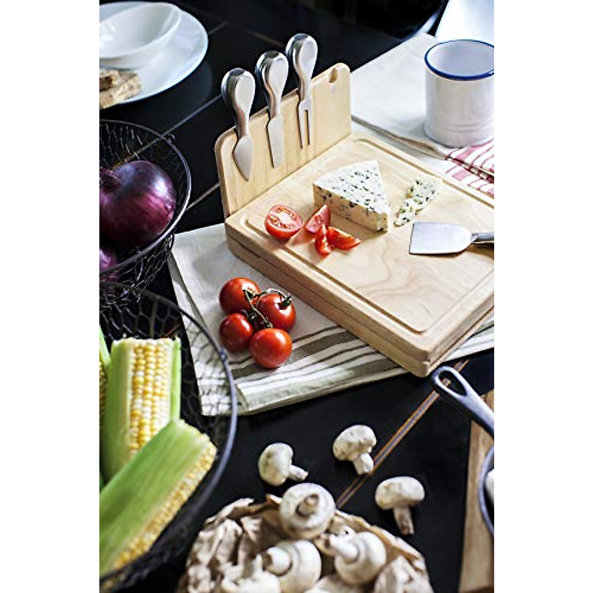 TOSCANA - a Picnic Time brand Asiago Cheese Board and Knife Set, Charcuterie Board Set, Wood Cutting Board with Cheese Knives, (Parawood)