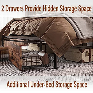 LIKIMIO Full Bed Frame with Storage Headboard, Drawers, LED Light, Charging Station, Sturdy, Noiseless, No Need Box Spring, Easy to Assemble