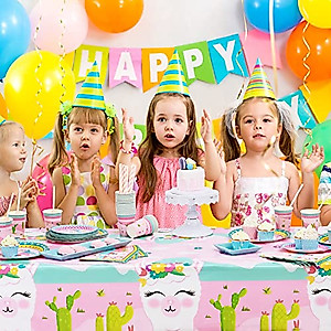 WERNNSAI Llama Table Cover - 108'' x 54'' Party Disposable Plastic Tablecloth Alpaca Lama Party Supplies for Kids Girls Pink Birthday Party Decorations