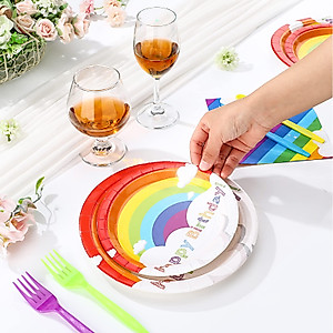 100 Pcs Rainbow Party Supplies Include 7 Inch Rainbow Party Plates 9 Inch Party Plates Napkins and Tableware Forks Spoons for 20 Guests Birthday Party Decorations(Rainbow Style)